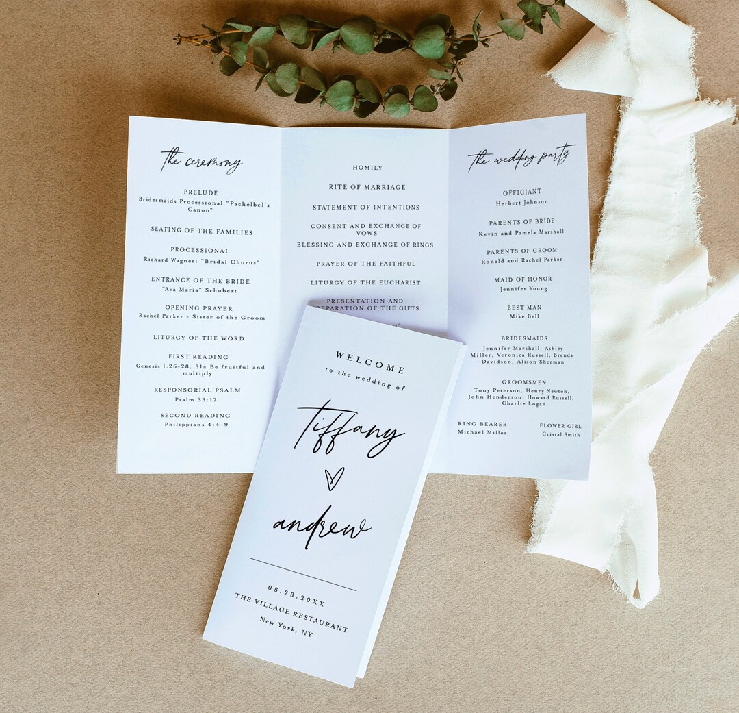 Trifold Wedding Program Template, Tri Fold Wedding Ceremony Program ...