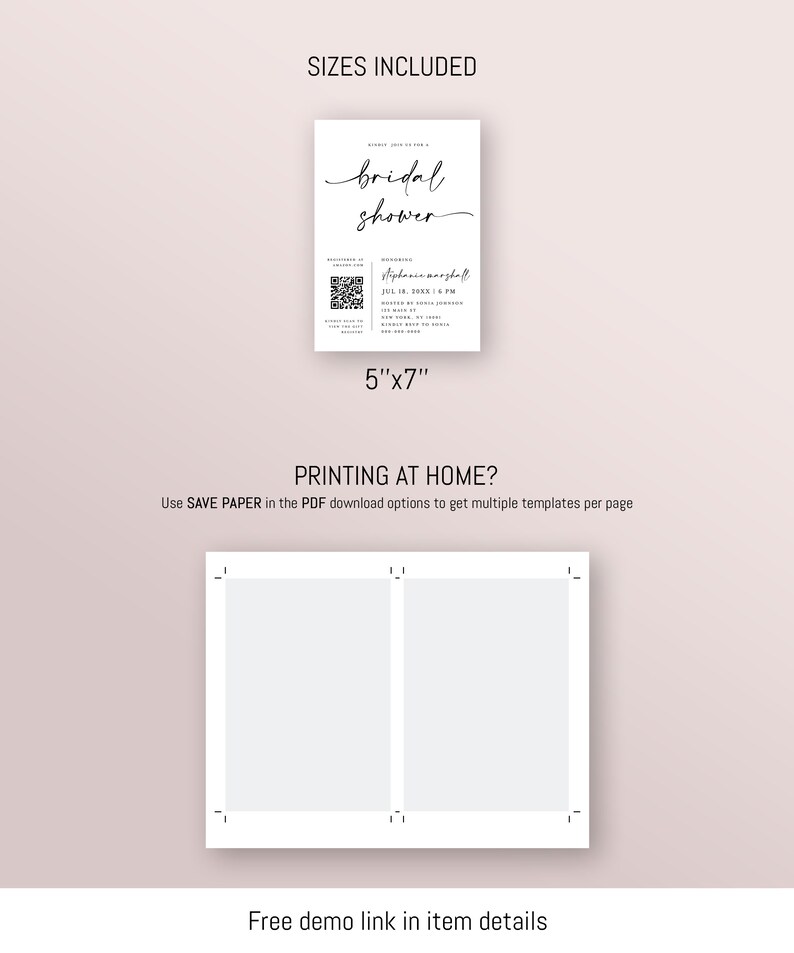 Minimal Bridal Shower Invitation QR Code Editable Bridal - Etsy