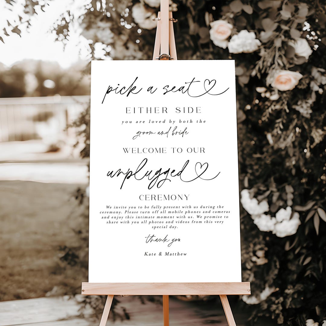 Pick a Seat Not a Side Sign, Printed Wedding Ceremony Sign, Unplugged ...