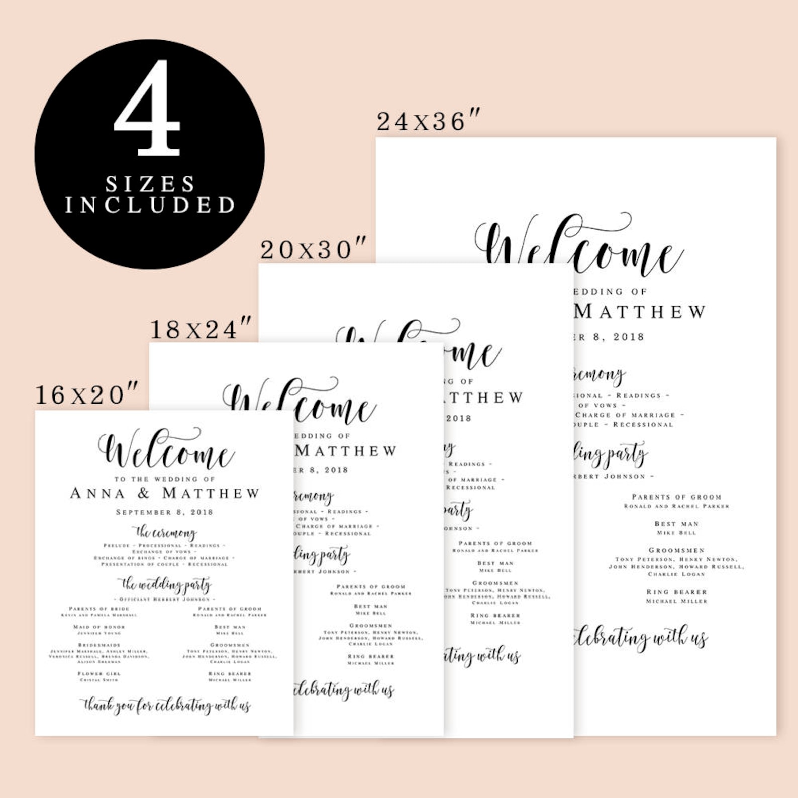 Large Wedding Program Sign Wedding Templates Welcome Wedding Sign ...