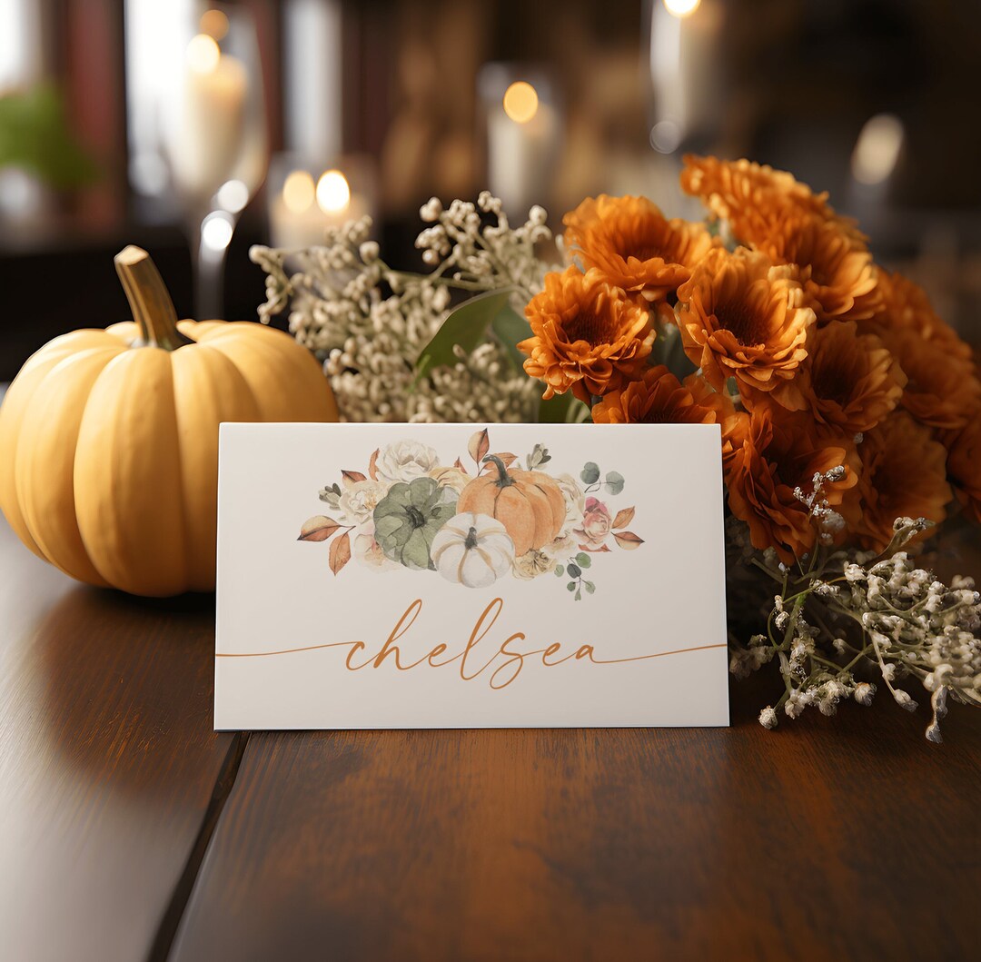 Thanksgiving Name Cards Template, Fall Bridal Shower Place Cards ...