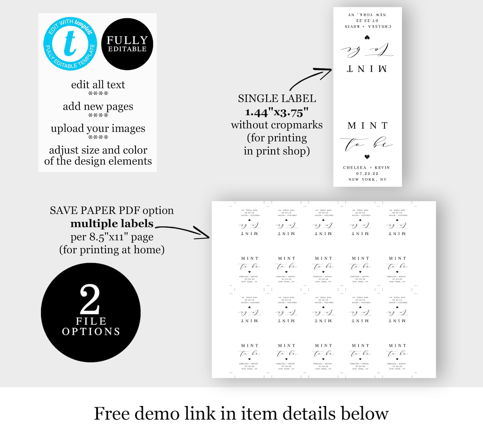 Mint to Be Label Template Bridal Shower Wraparound Digital - Etsy