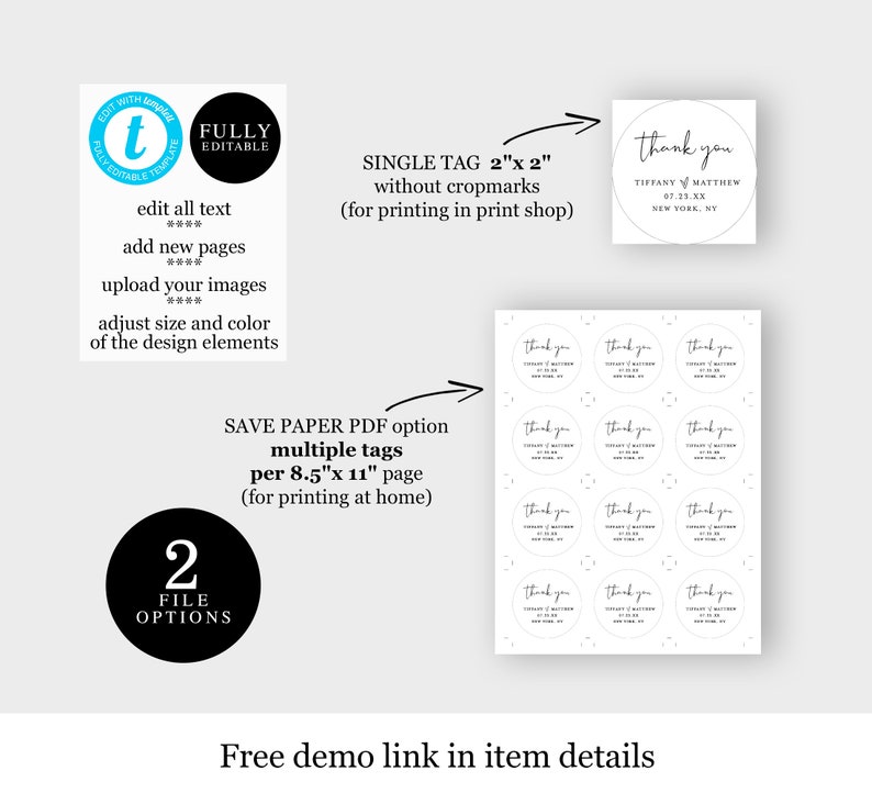 Round Wedding Stickers Printable, Circle Gift Tags Template, Favor ...