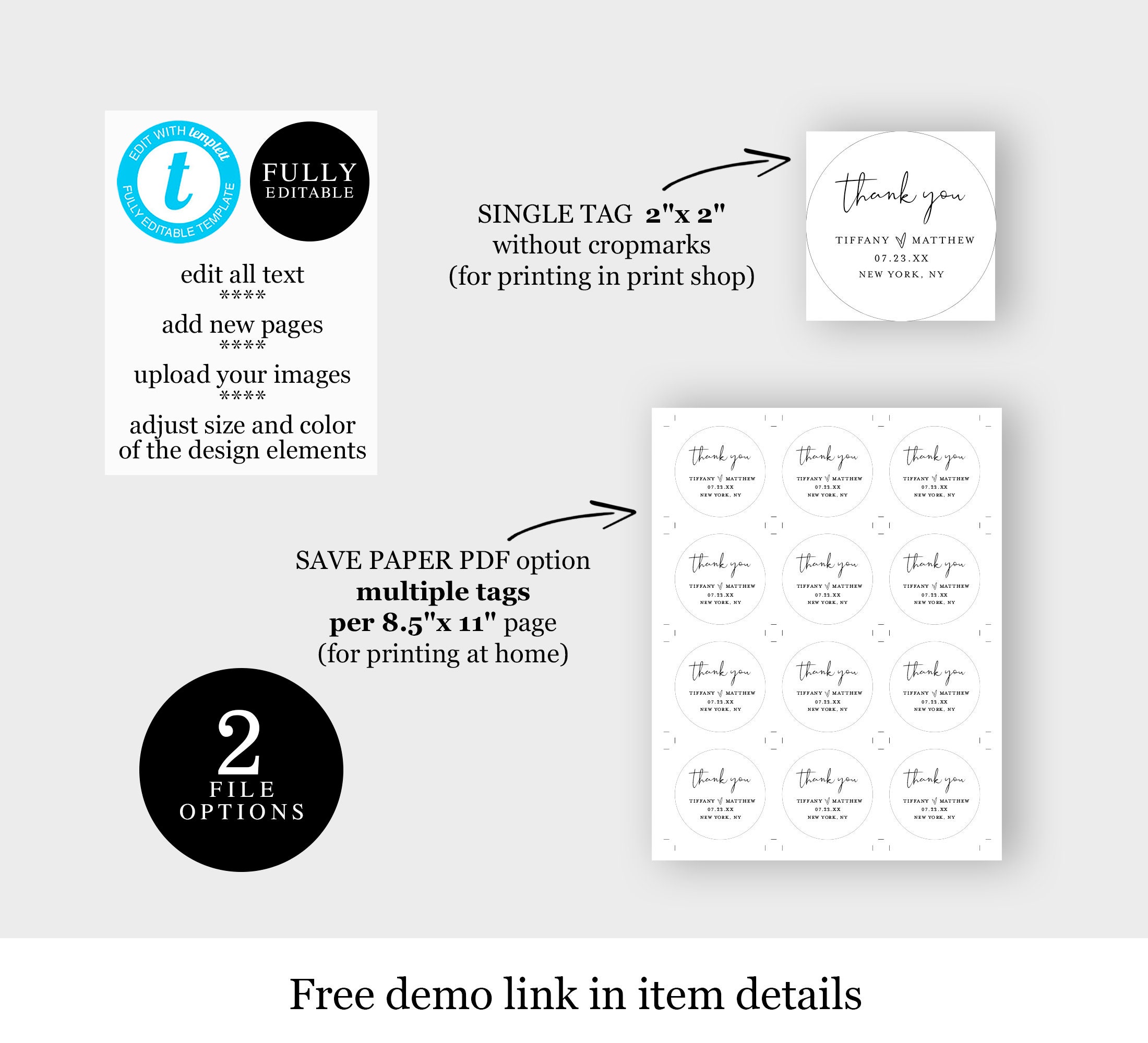 Round Wedding Stickers Printable Circle Gift Tags Template - Etsy