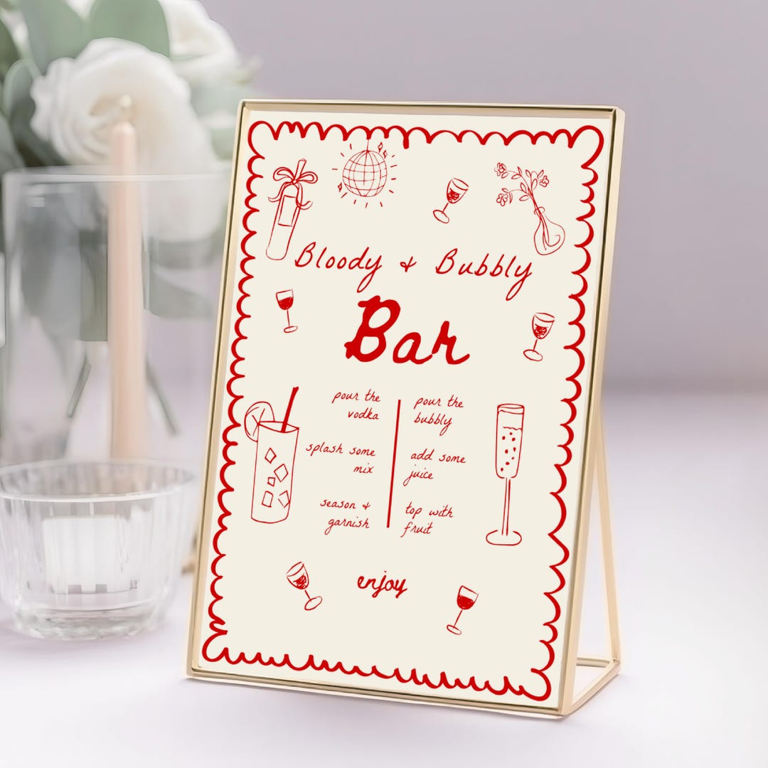 Hand Drawn Bloody and Bubbly Bar Sign, Bloody Mary Bar Sign, Handdrawn ...