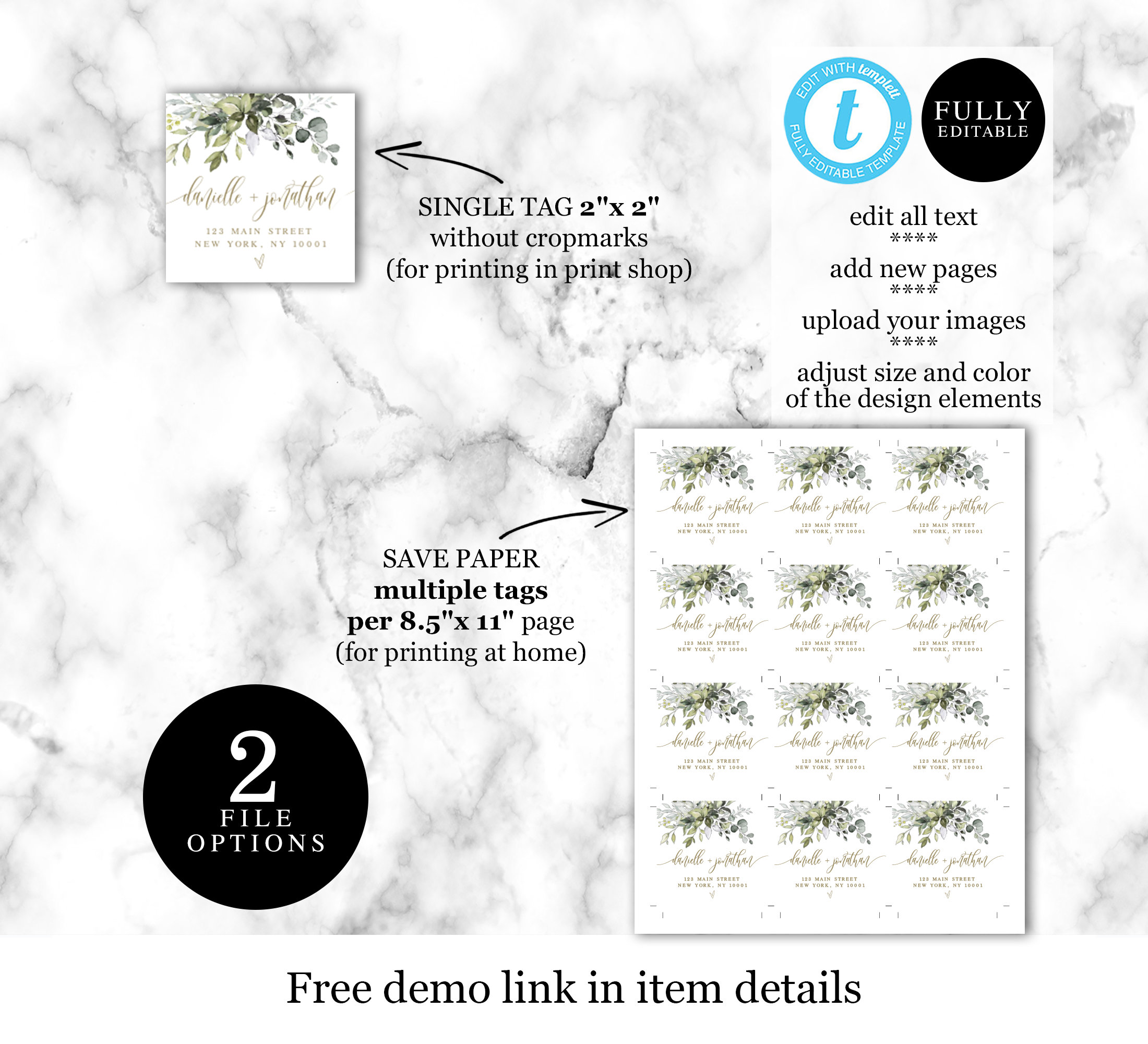 Greenery Gold Return Address Labels Template, Printable, Instant ...