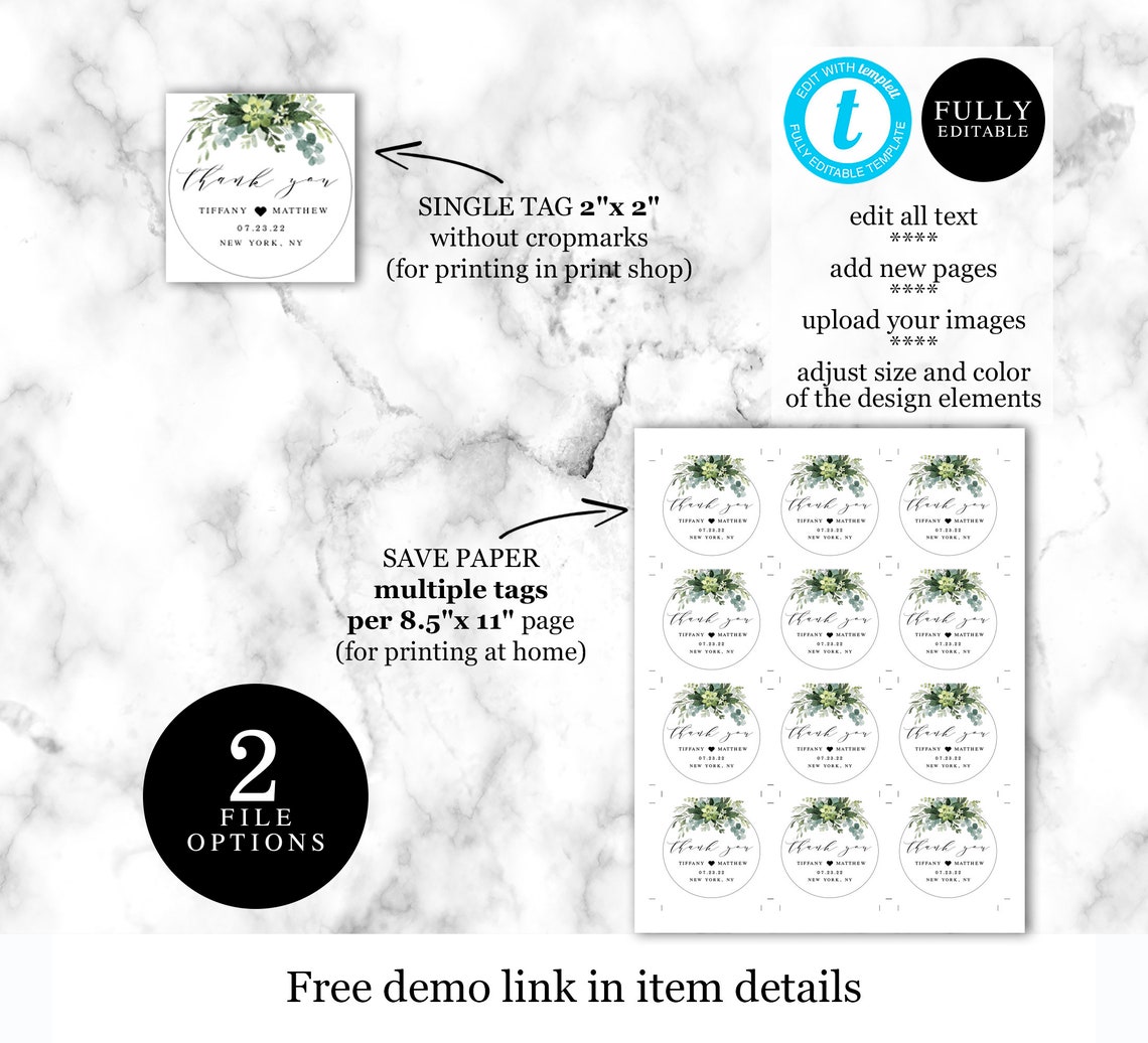Round Wedding Stickers Template, 100% Editable Text, Create Your Own ...