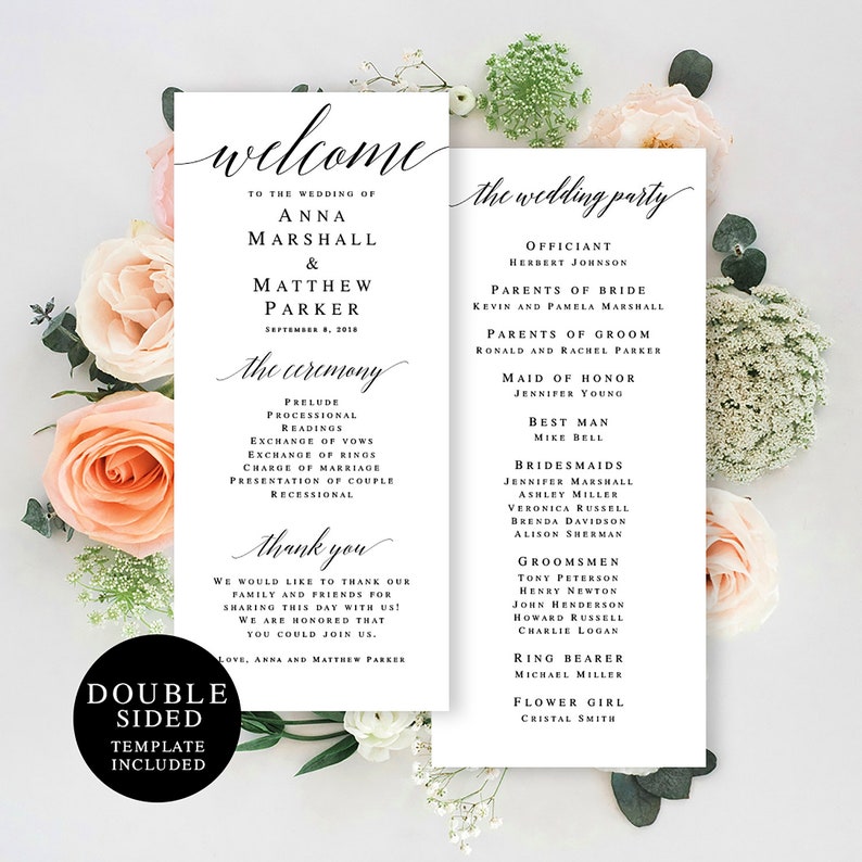 Elegant Wedding Program Template Programs Rustic Printable - Etsy