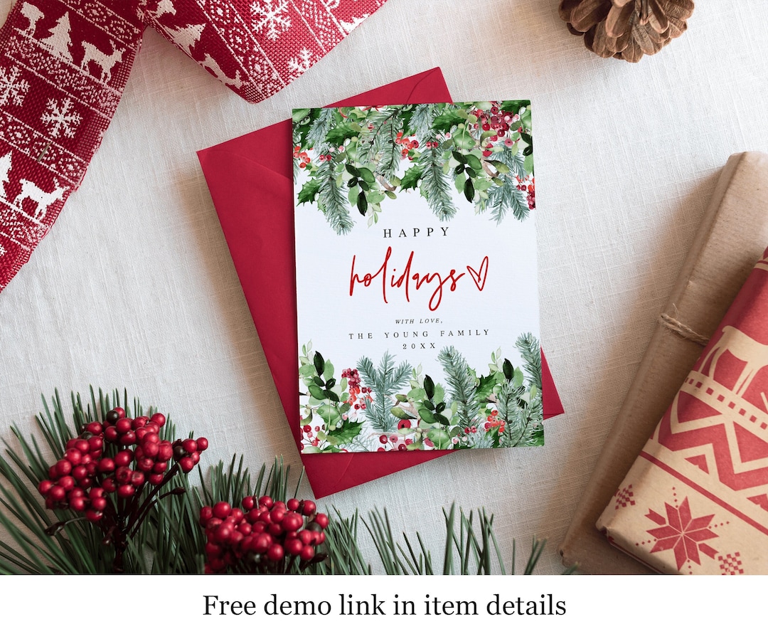Happy Holidays Card Template, Digital Download, Fully Editable Text ...