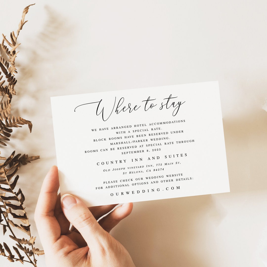 Instant Download Accommodation Card, Accommodations Wedding Card ...