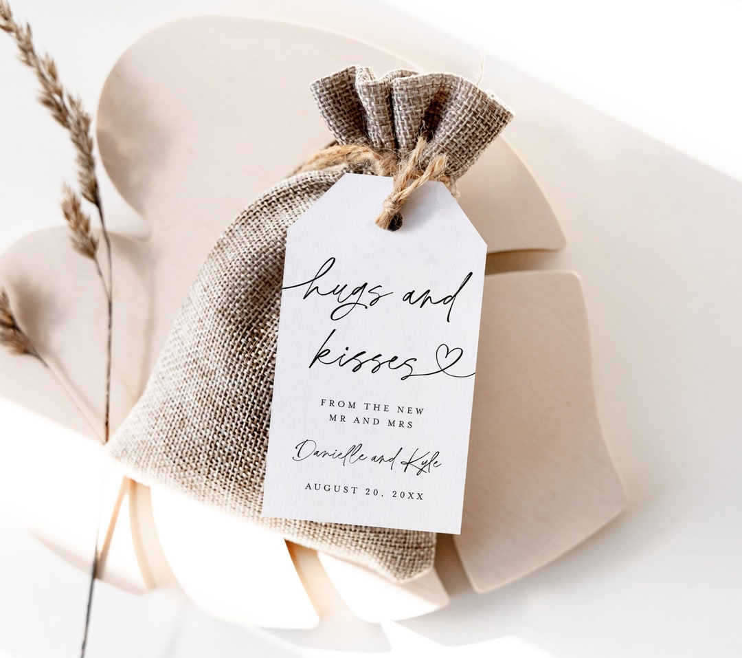 Minimalist Wedding Favor Tag Template, Hugs and Kisses Tags, Wedding ...