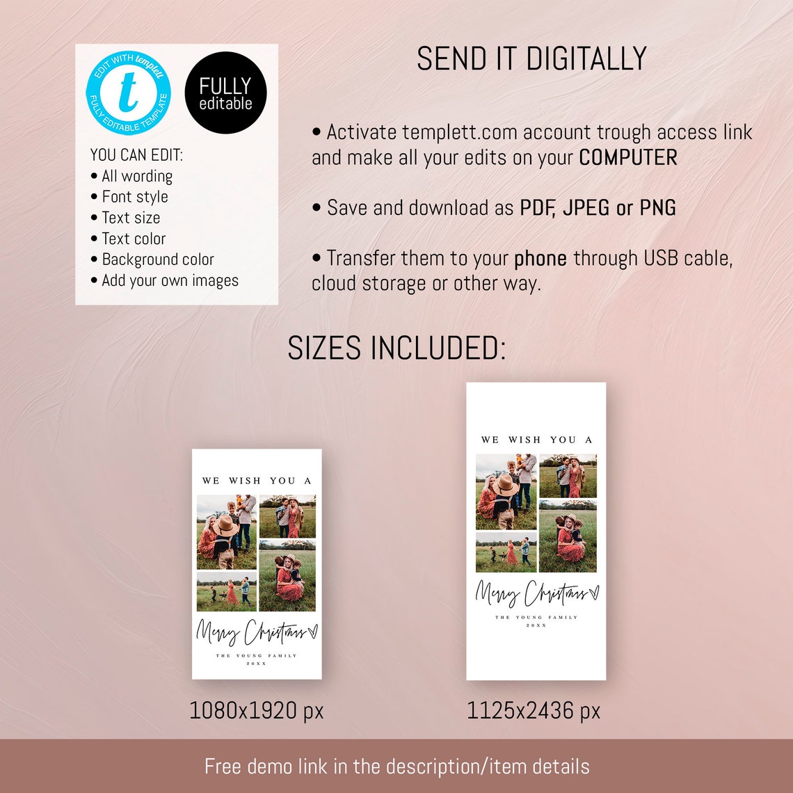 Electronic Merry Christmas Card Template, Edit With Templett, Add Your ...