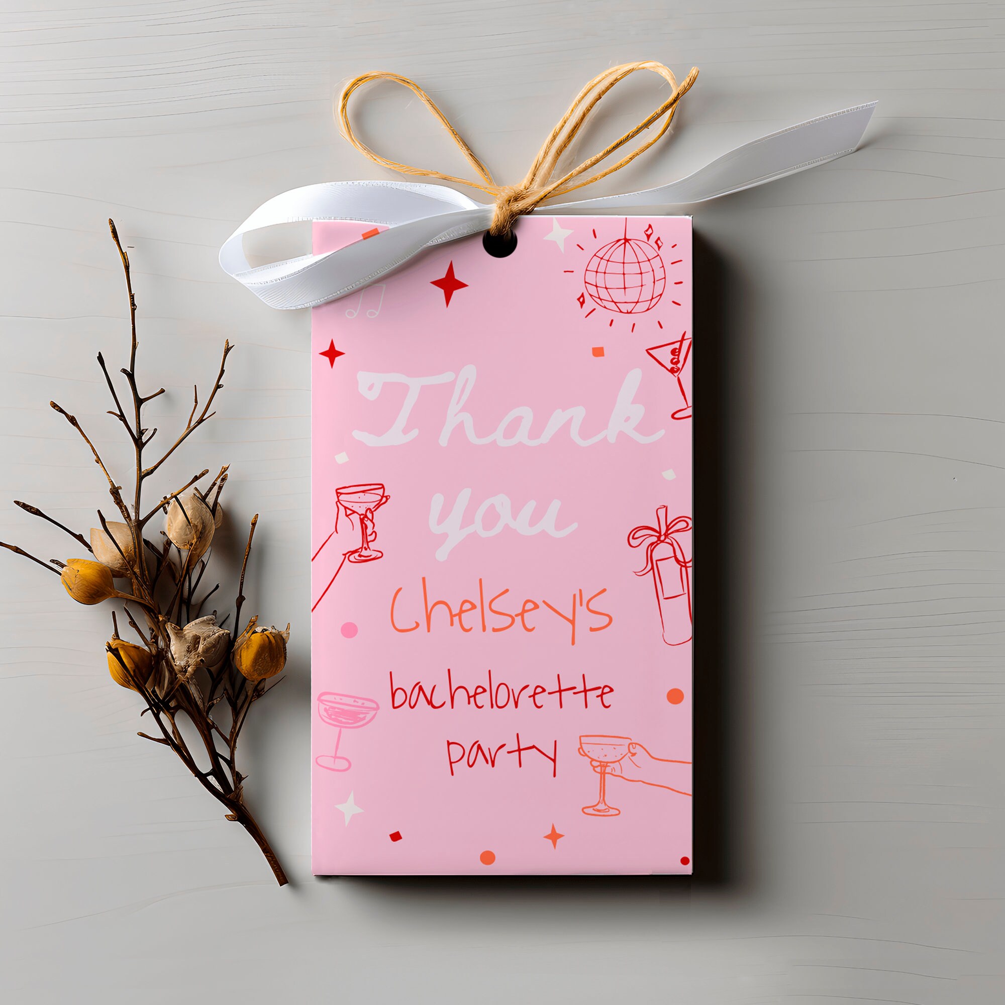 Bachelorette Favor Tag, Pink Hand Drawn Bachelorette Party Tags, Bach ...