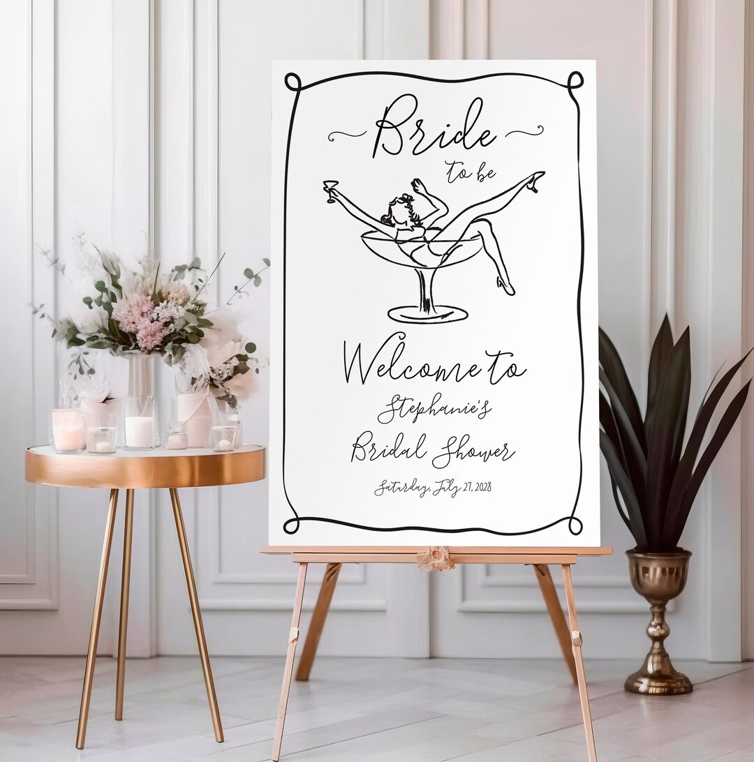 Hand Drawn Bridal Shower Poster, Hand Drawn Welcome Sign, Editable ...