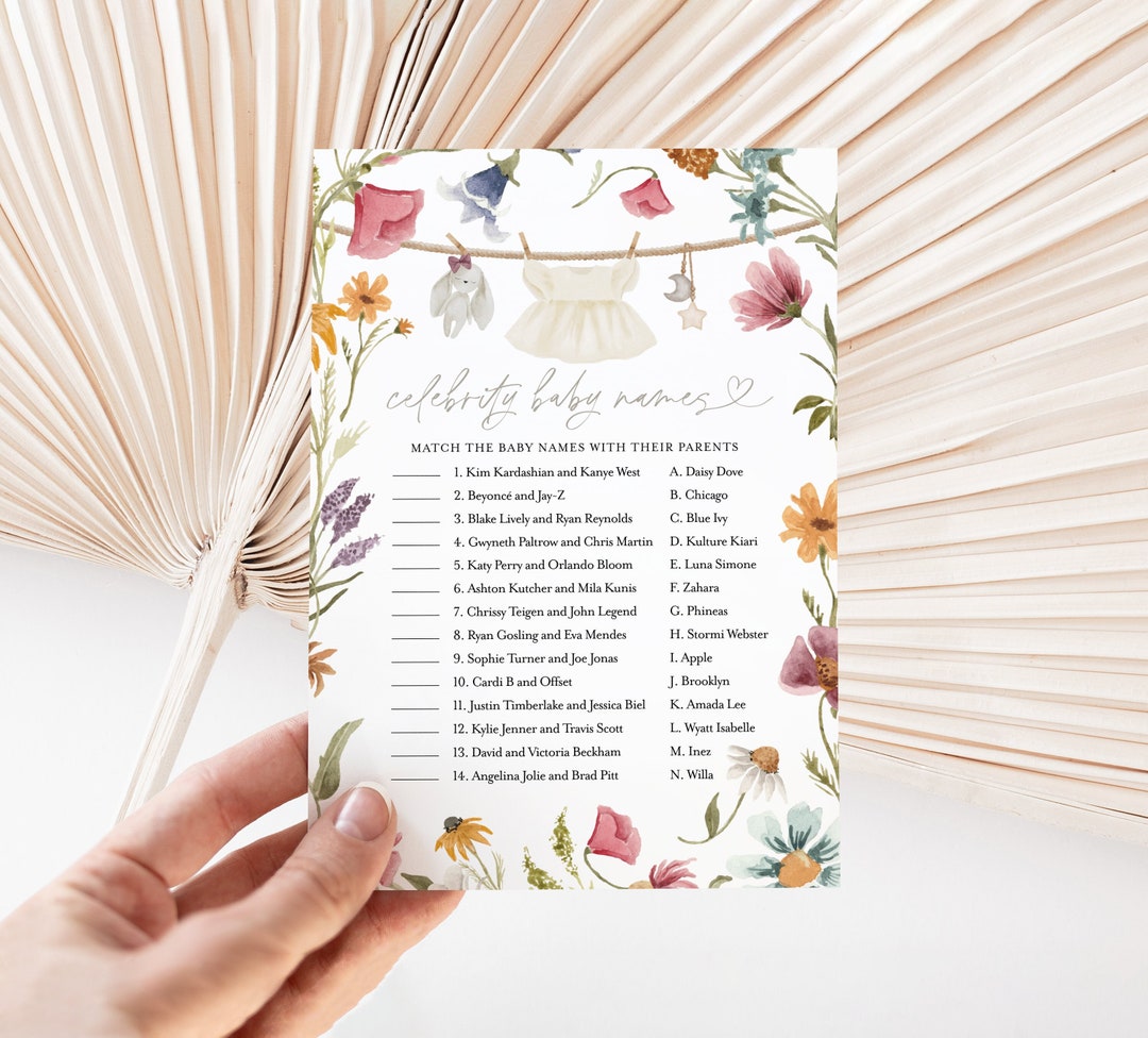 Wildflower Baby Shower Game, Celebrity Baby Name Game, Printable Baby ...