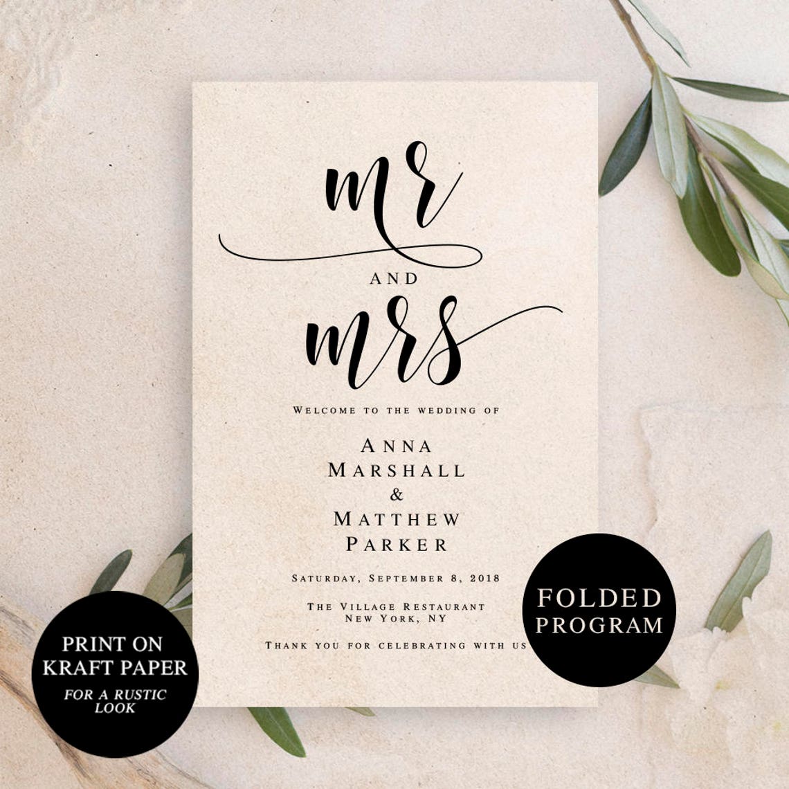 Folded Wedding Program Template Folded Wedding Programs | Etsy