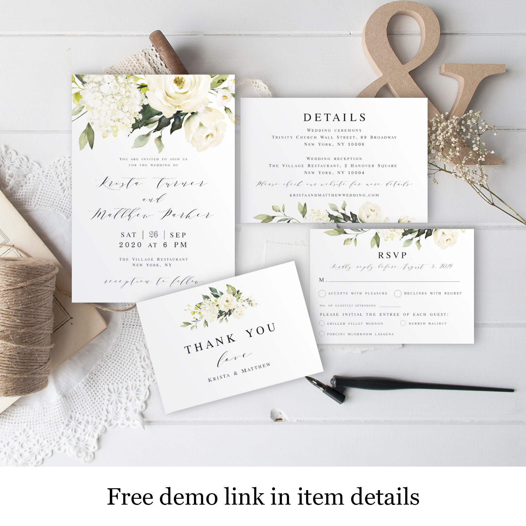 Classic Invites Blue and White Floral Wedding Invitation Template ...