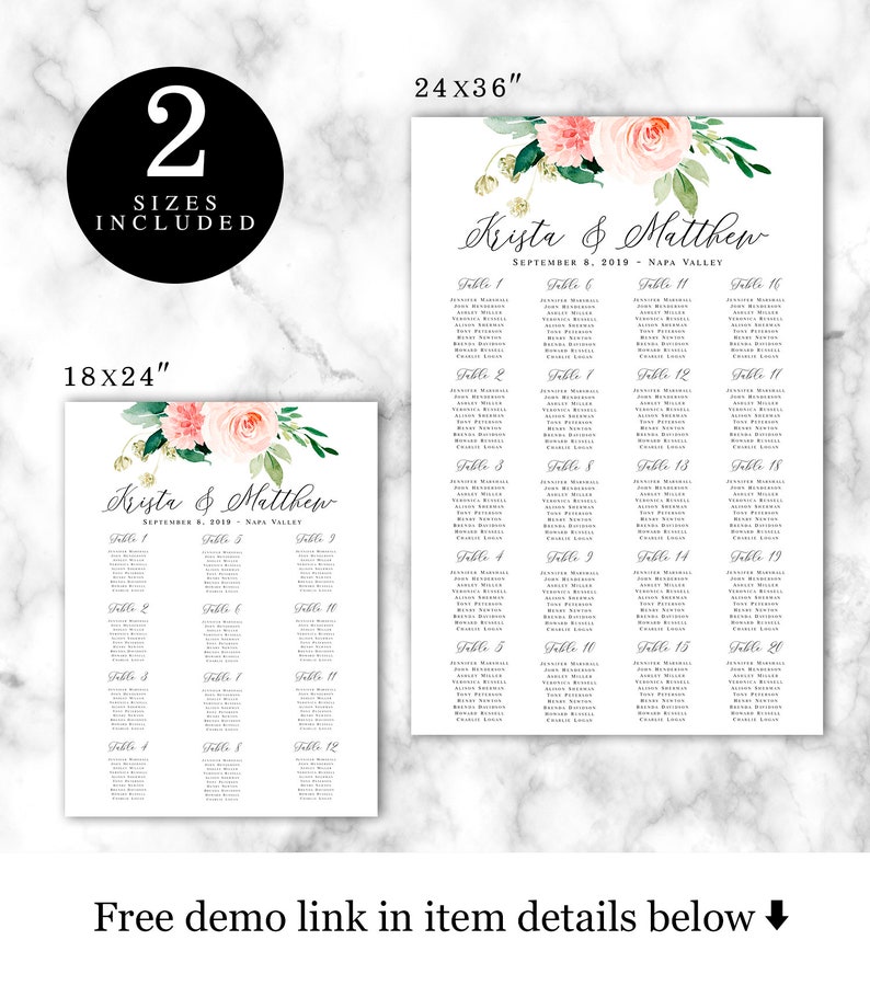 Template Seating Chart 100% Editable Printable Calligraphy DIY | Etsy