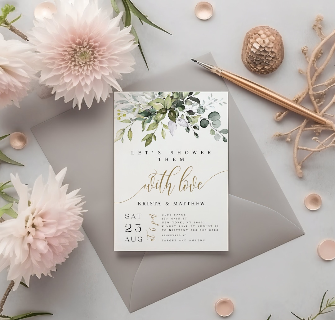 Greenery Geometric Invitation, Lets Shower Them With Love, 100% ...