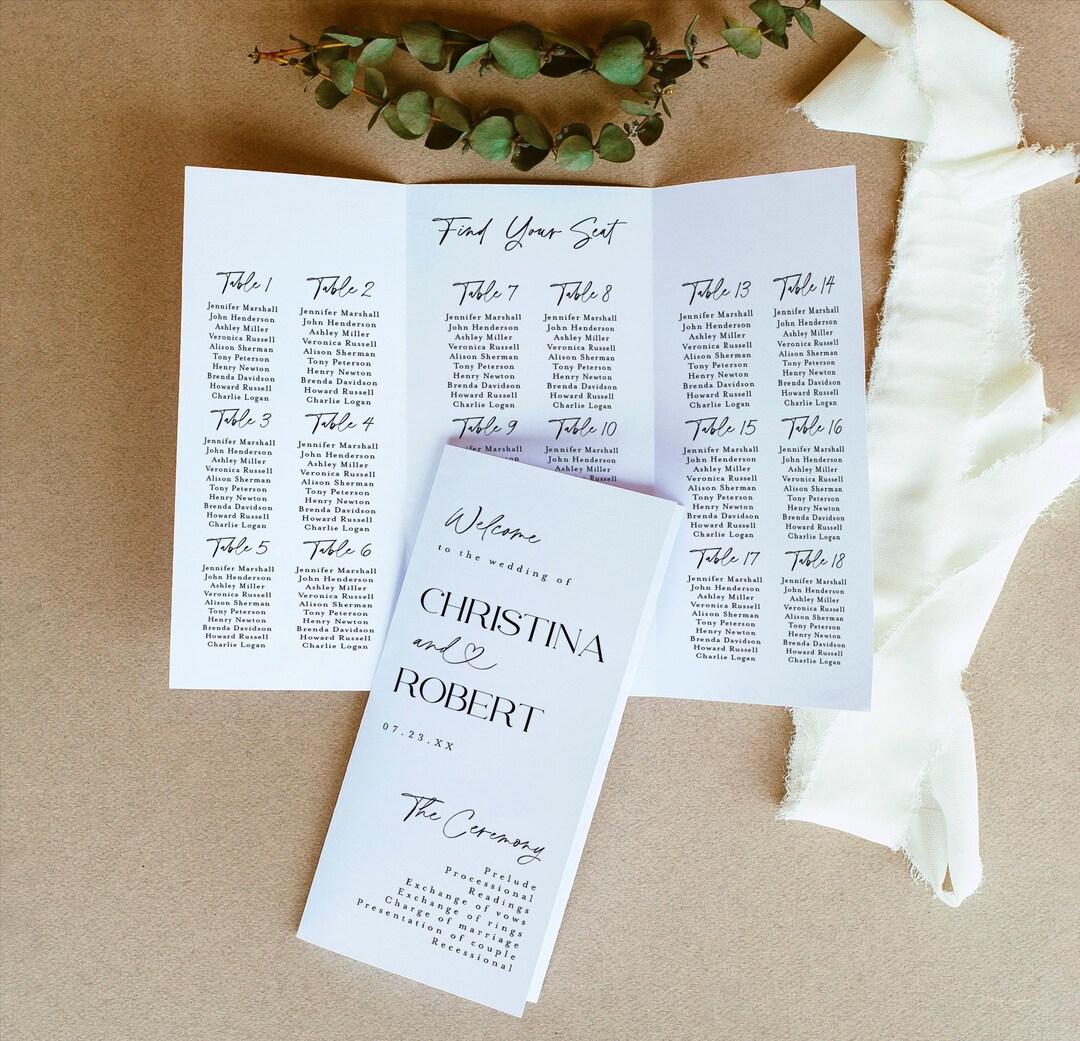 Trifold Wedding Program With Wedding Seating Chart, Tri-fold Wedding ...