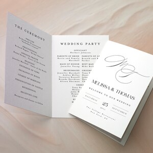 Foldable Wedding Program, Modern Minimalist Wedding Program Template, Folded Program, Program ...