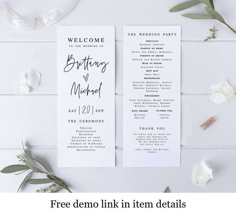 Printable Wedding Program Template Fully Editable - Etsy