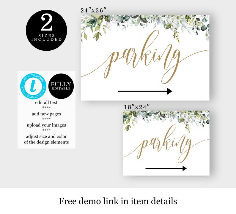 Gold Parking This Way Sign Template Instant Download Design - Etsy