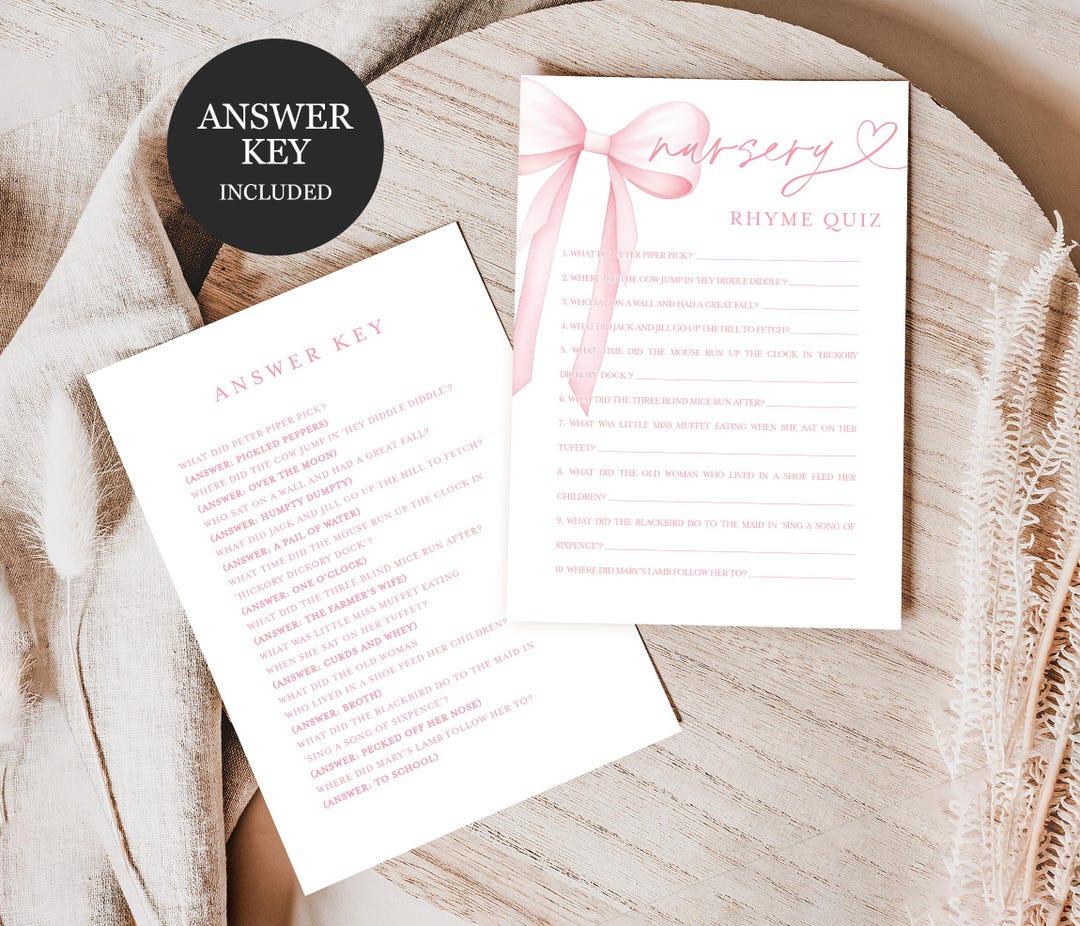 Nursery Rhyme Quiz, Printable Nursery Rhyme Game Baby Shower Game ...