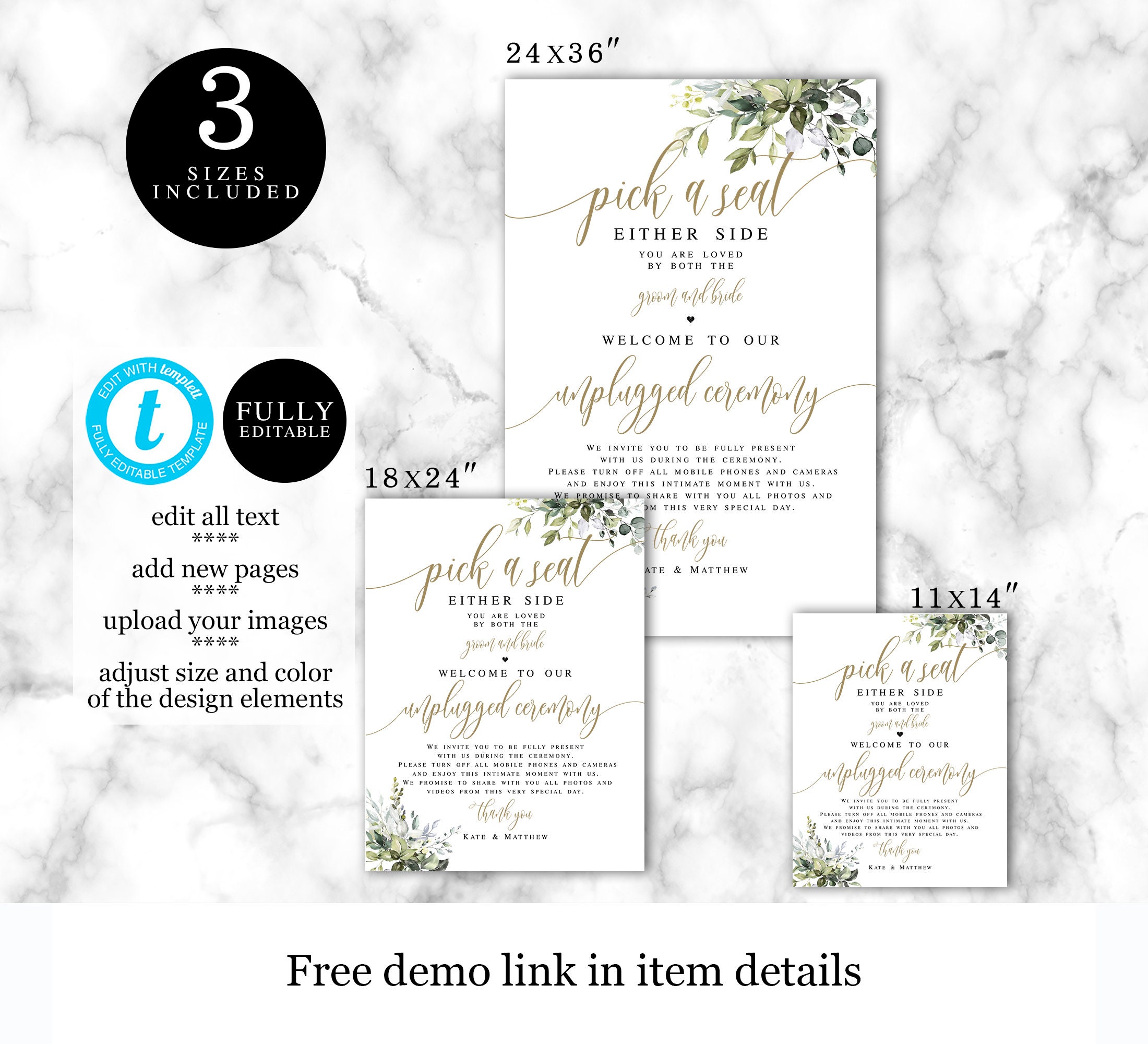 Unplugged Ceremony Sign Template Pick A Seat Either Side No - Etsy