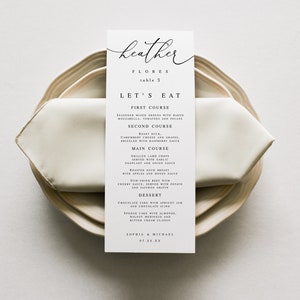Menu With Guest Name, Minimalist Wedding Menu Template, Menu Name Card ...