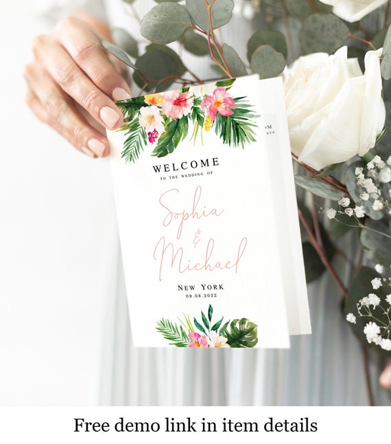 Folded Wedding Program Template Fully Editable DIY Instant | Etsy