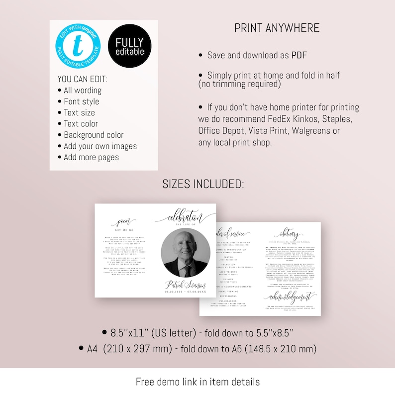 Printed Funeral Memorial Program 4 Pages, Funeral Service Program ...