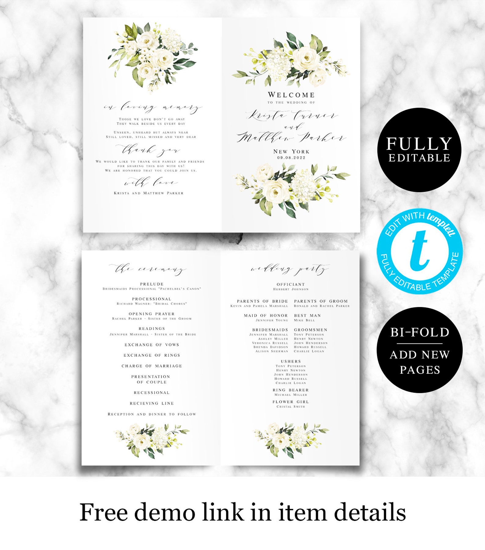 Folded Wedding Program Template Fully Editable Instant - Etsy
