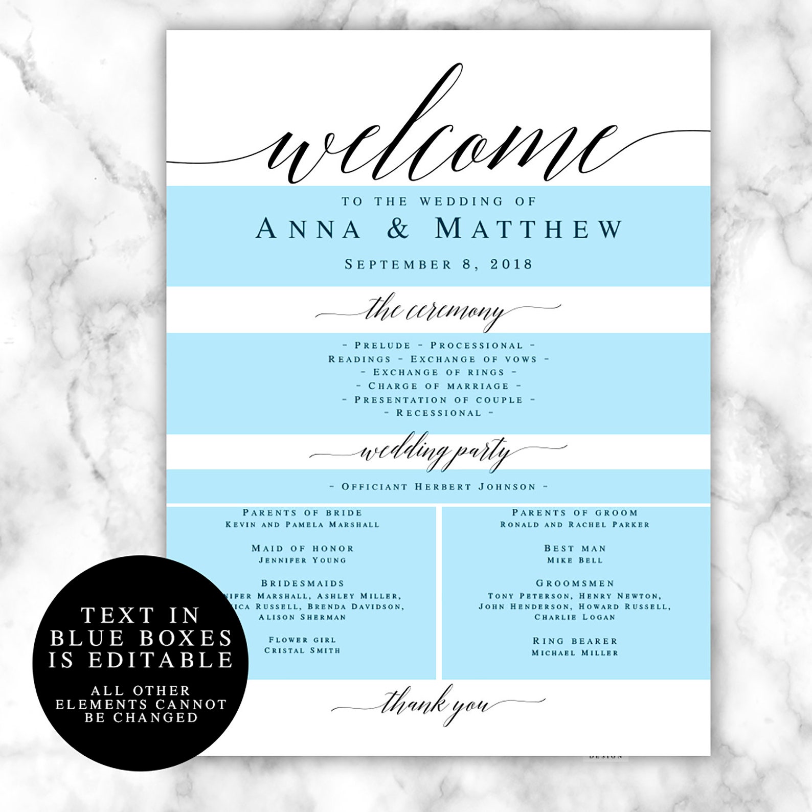 Welcome Wedding Sign Printable Wedding Program Sign Printable - Etsy