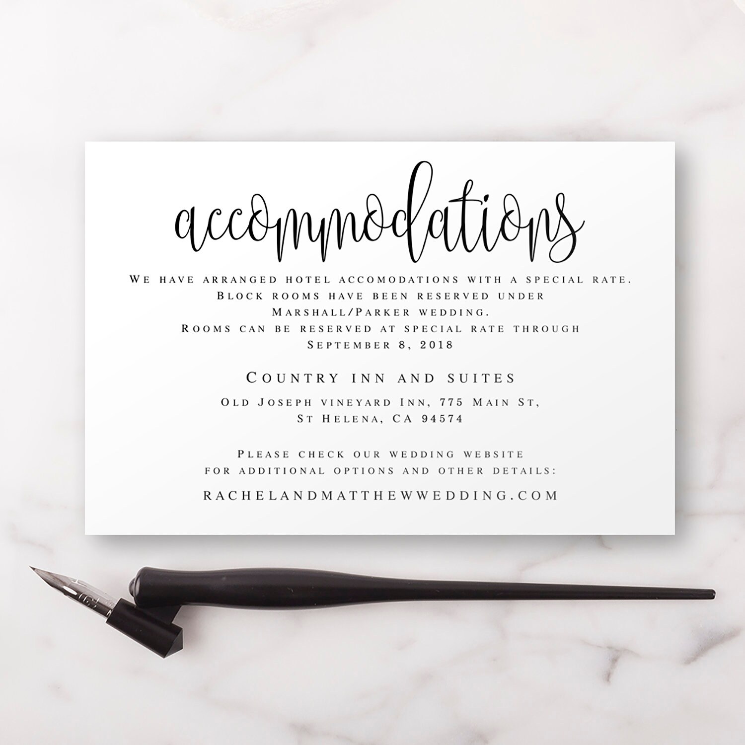 Accommodation Card Editable Templates Accommodation Insert | Etsy UK