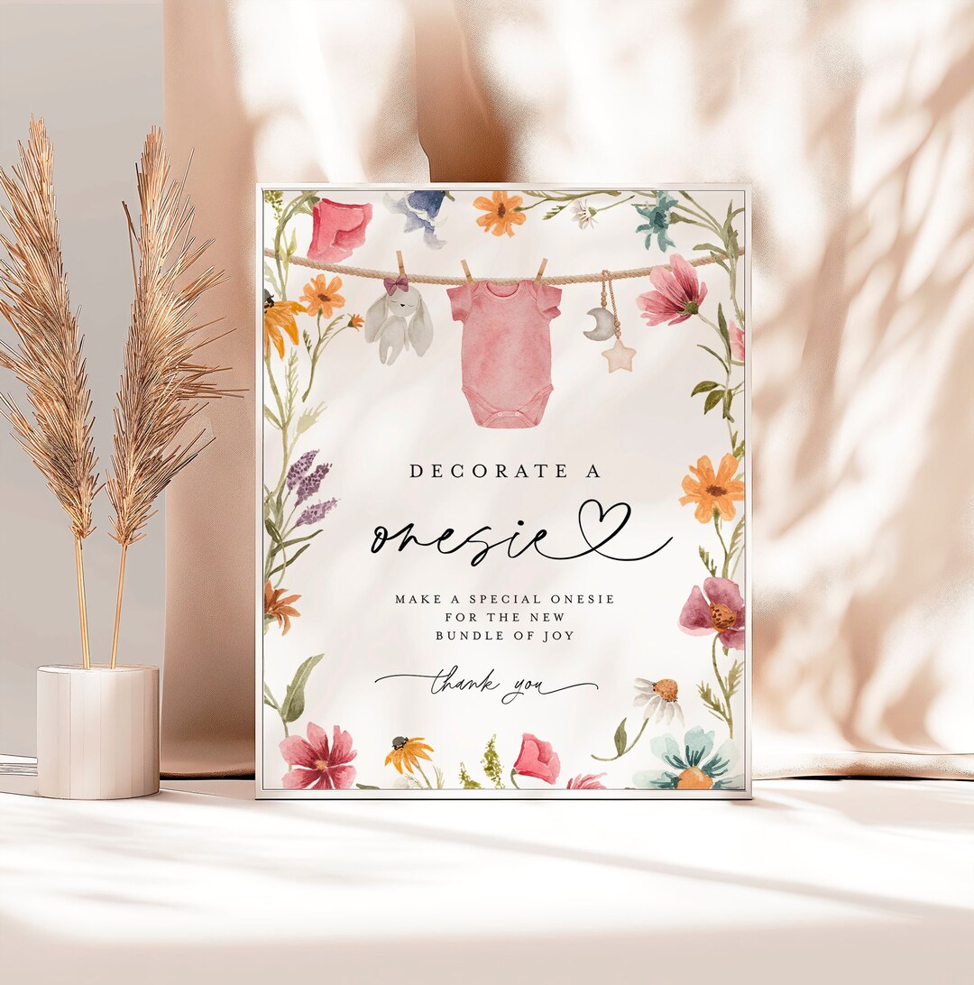 Decorate a Onesie Sign, Wildflower Decorate a Onesie for Baby, Baby ...