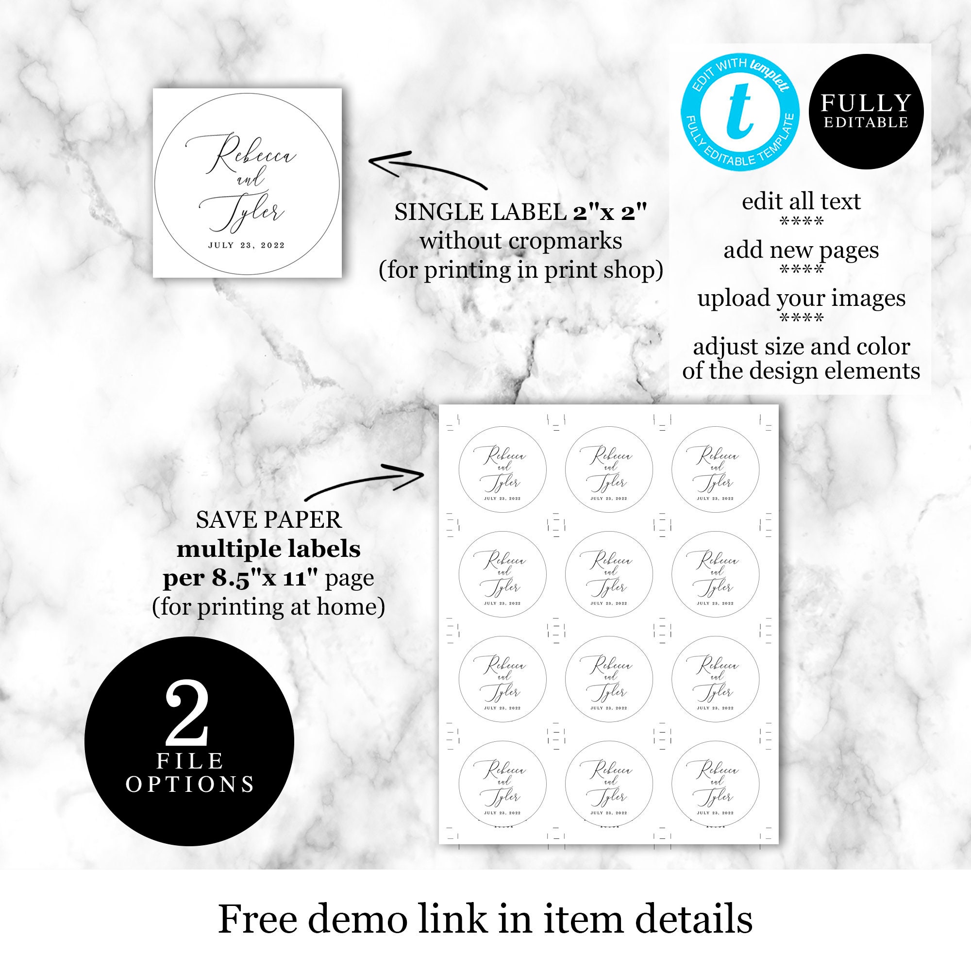 Names Wedding Favor Label Template, Circle Gift Tags, Round Stickers ...