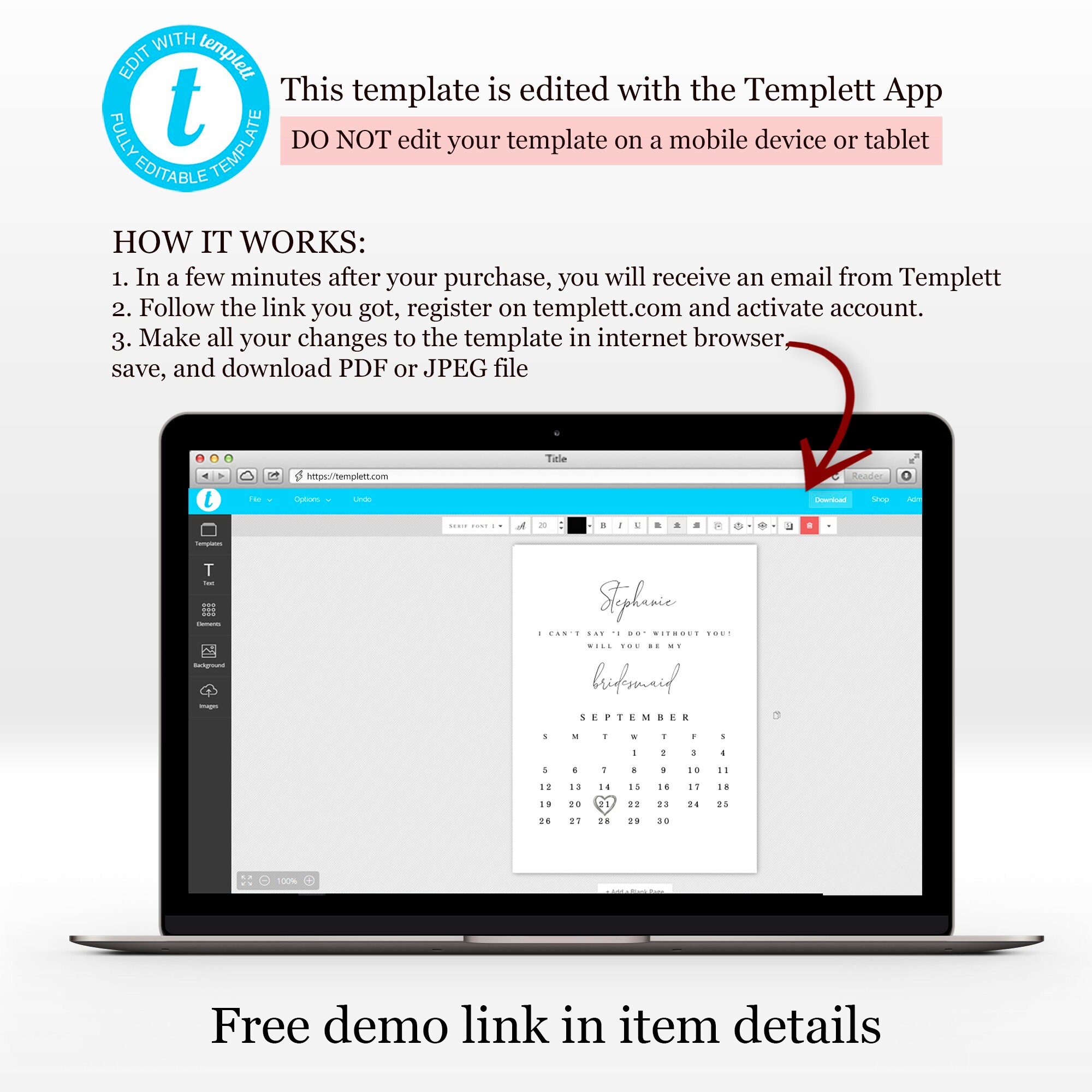 Printable Calendar Proposal Card Template Will You Be My - Etsy