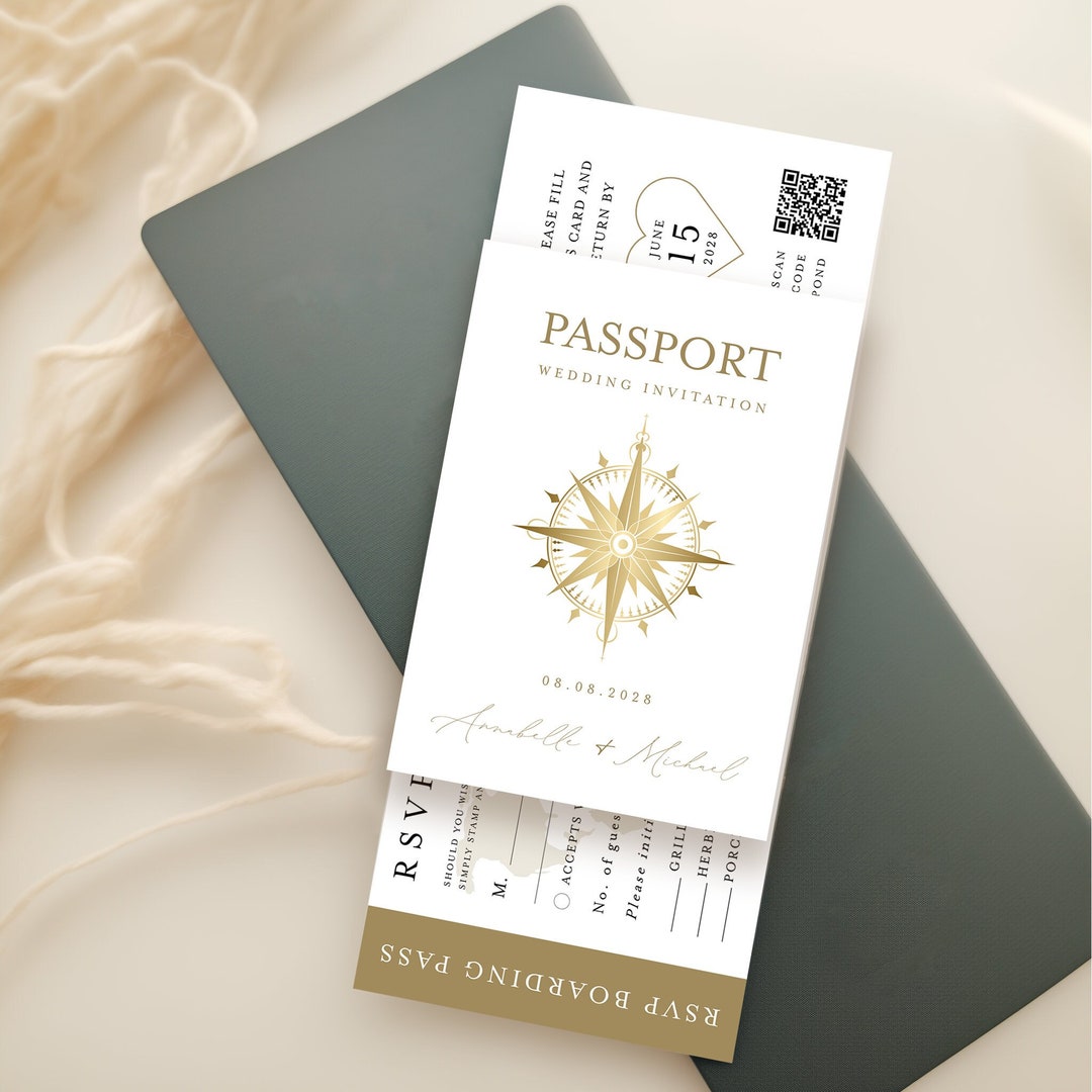 Passport Wedding Invitation, Boarding Pass Invitation, Destination Wedding Invite, Passport ...