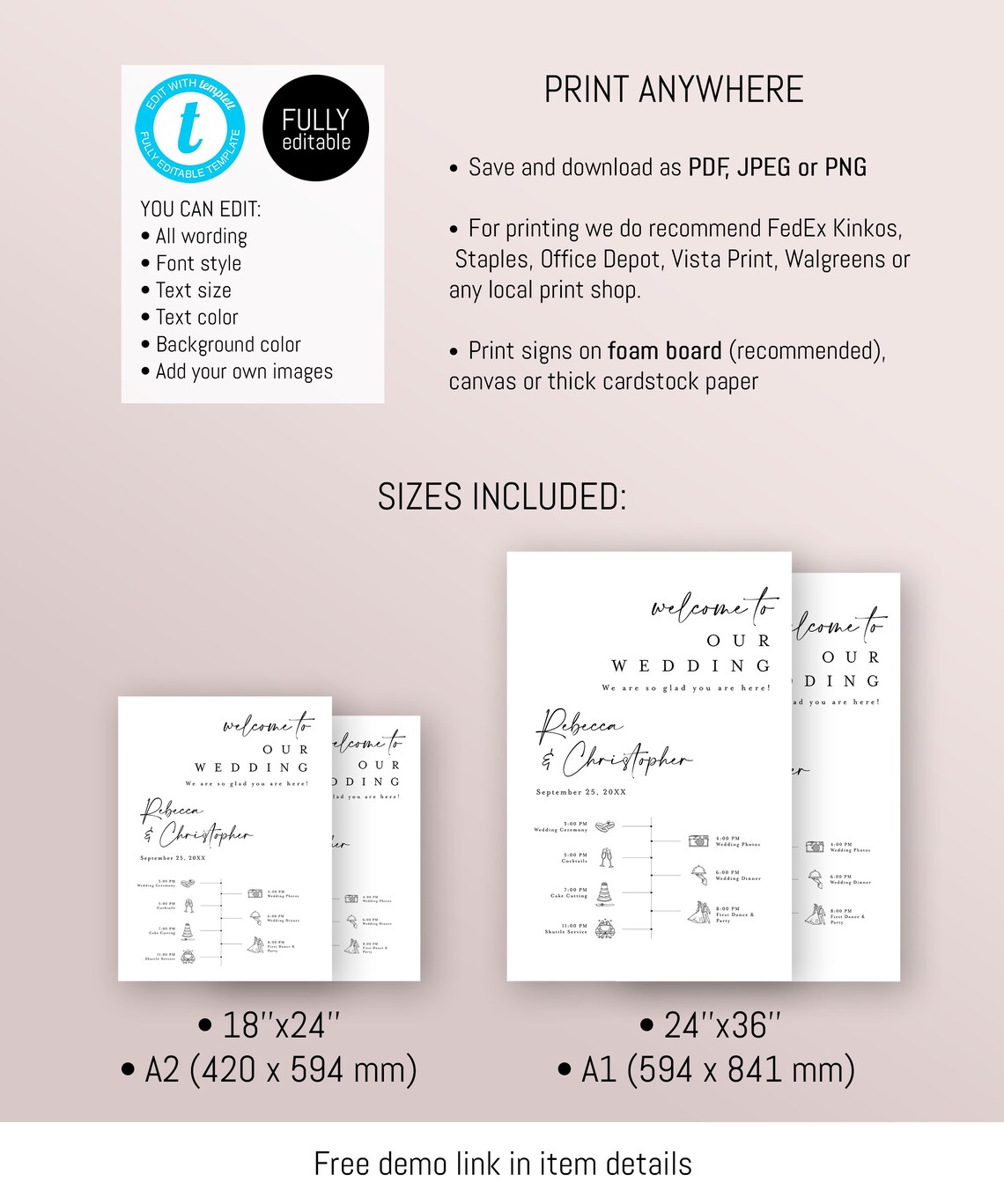 Wedding Timeline Sign Template Reception Order of Events - Etsy