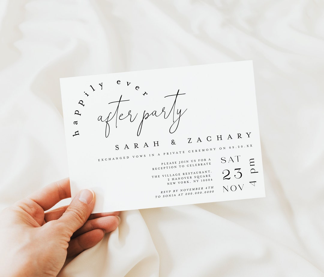 Happily Ever After Party Invitation, Minimalist Wedding Reception Party ...