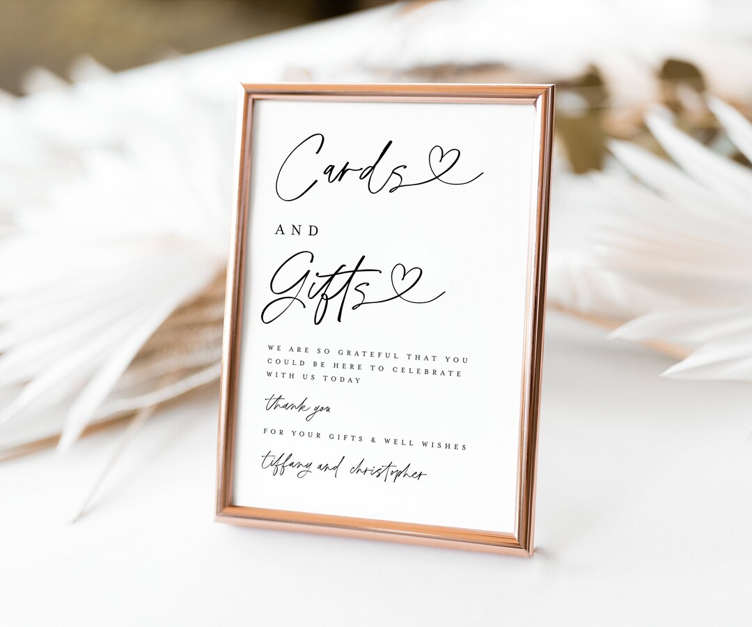 Minimalist Cards and Gifts Sign Template, Modern Wedding Gift Table ...