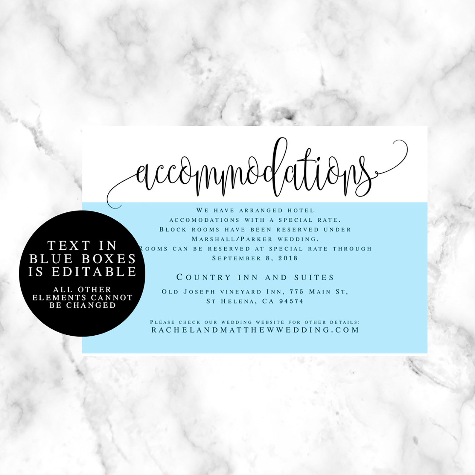 Accommodation Insert Editable Templates Accommodations Card - Etsy