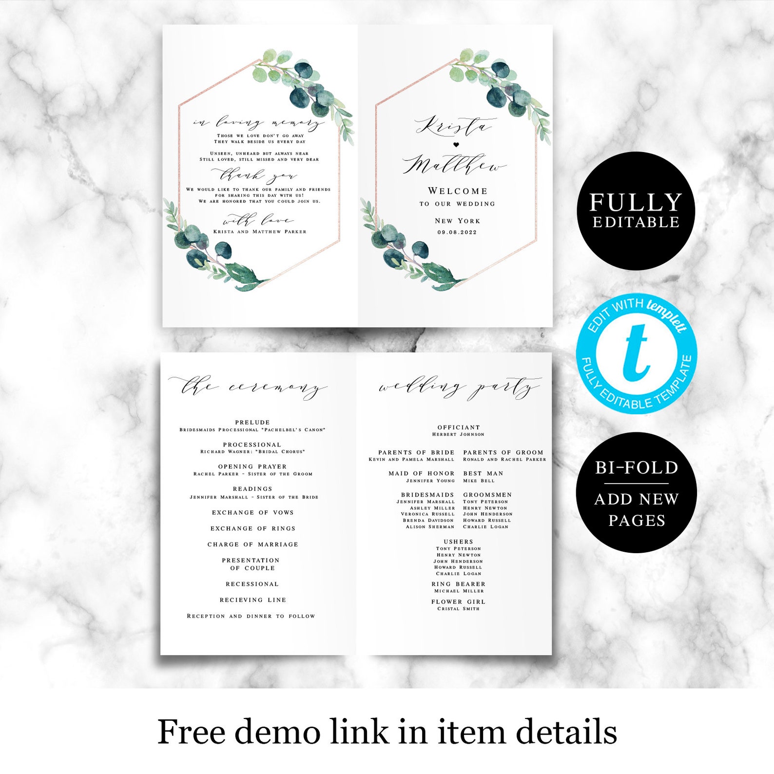 Printable Program Template Folded Wedding Ceremony - Etsy