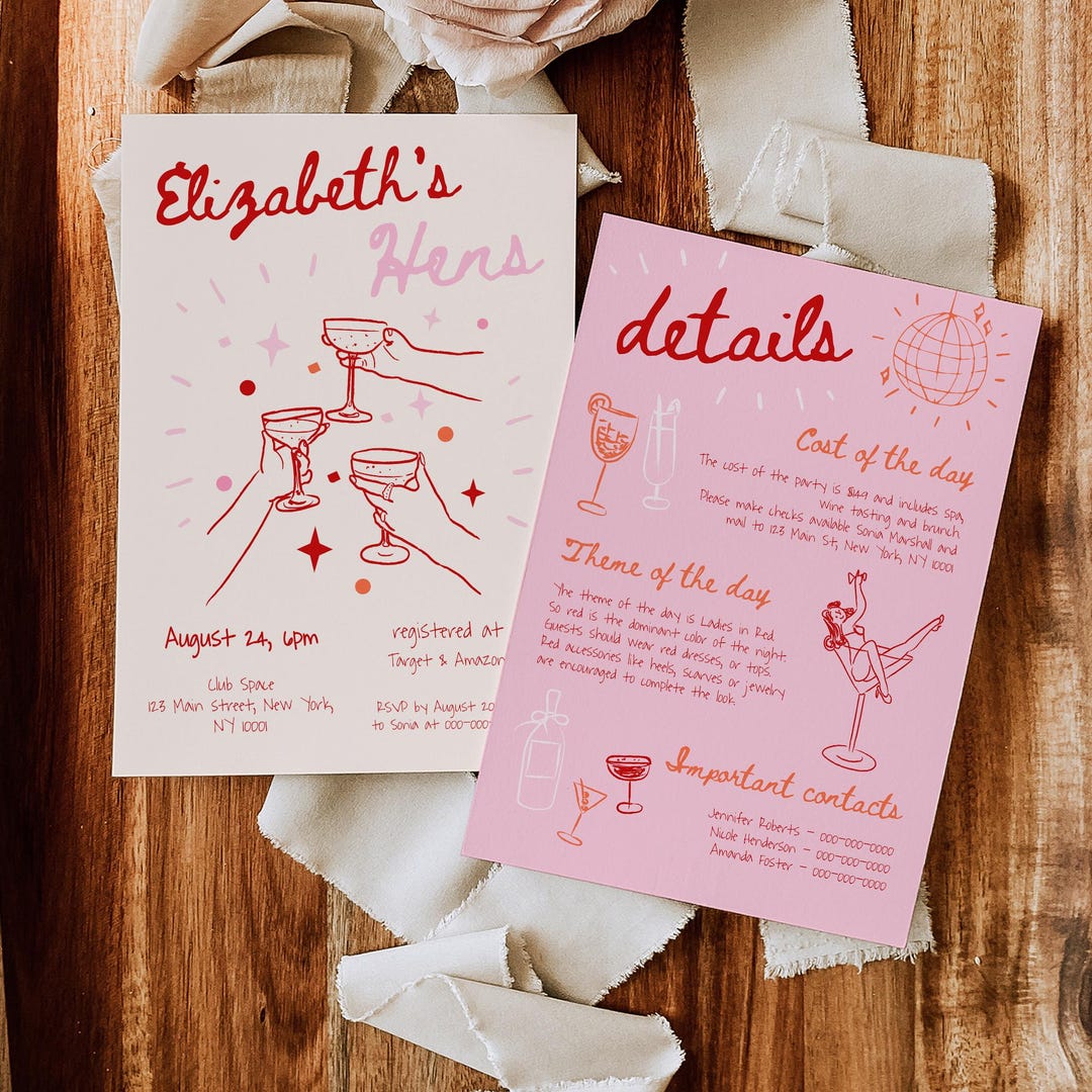 Hens Party Invitation Printed, Custom Bachelorette Details Card, Bridal ...