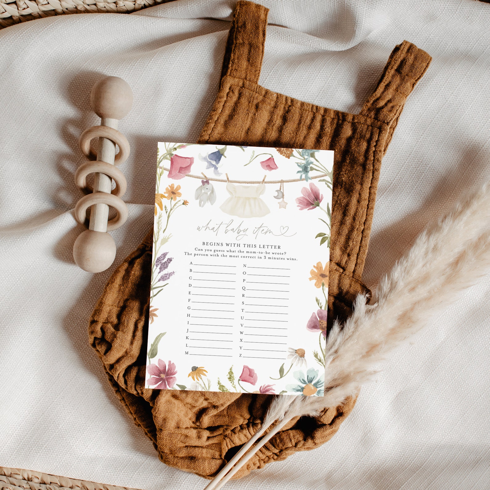 Wildflower Baby Shower Game, Baby ABC Game, Baby Items Game, Printable ...