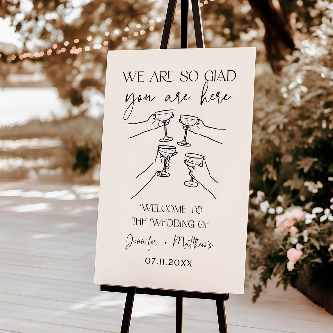 Champagne Welcome Sign, Hand Drawn Wedding Welcome Sign, Hand Drawn ...