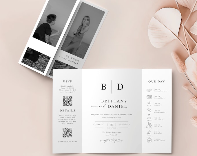 Gatefold Wedding Invitation Template With Photo, Modern Wedding ...