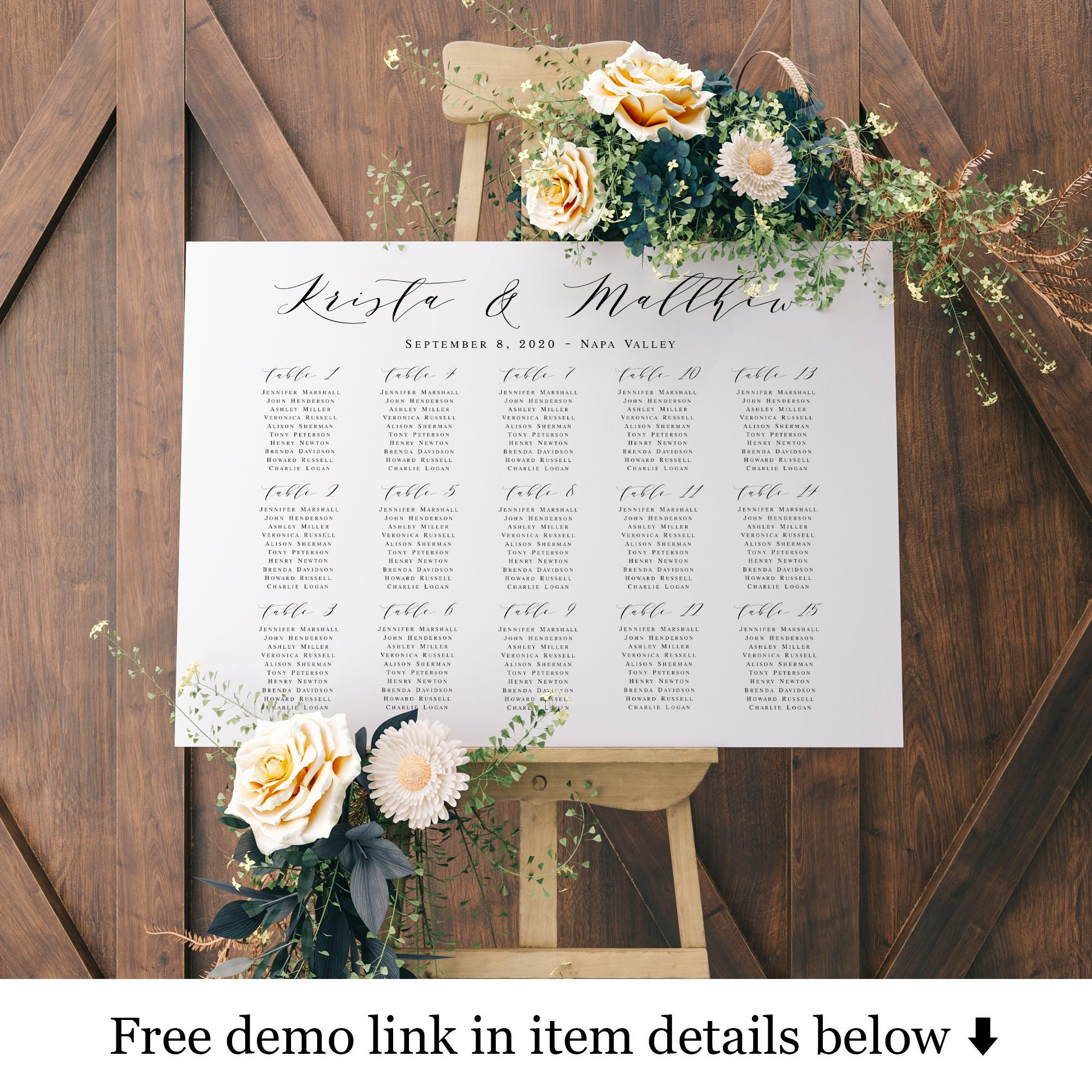 Simple Name Seating Chart Printable Template Fully Editable - Etsy