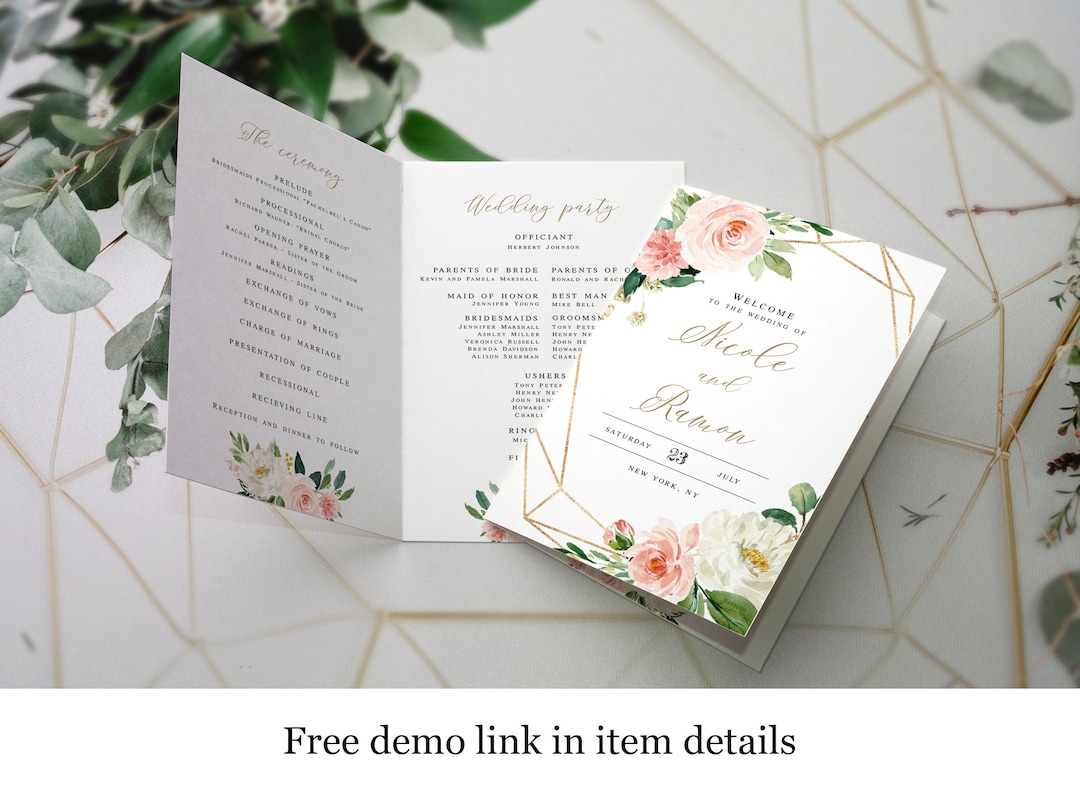 Wedding Folded Program Template, Edit With Templett, Order of Service ...